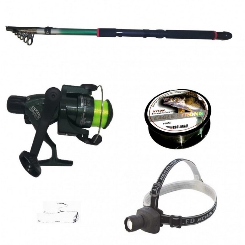 Set pescuit cu lanseta 3,6m, mulineta CB440, lanterna frontala led ...